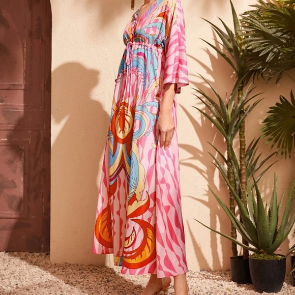 MODA ME COUTURE | Dresses | Boho Batwing Sleeve Drawstring Waist Maxi ...